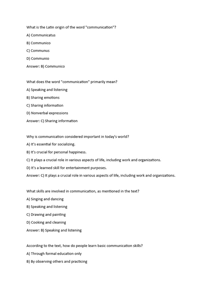 Lesson 1 Communication MCQs | PDF | Communication | Nonverbal Communication