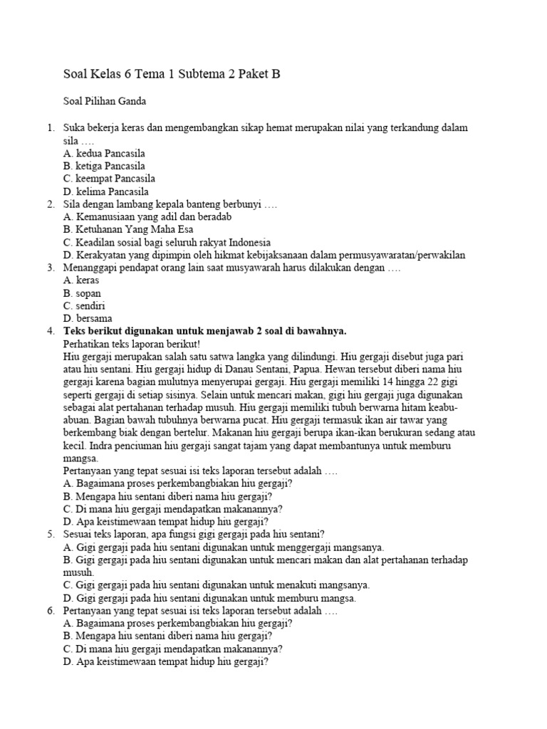 Soal Kelas 6 Tema 1 Subtema 2 Paket B | PDF