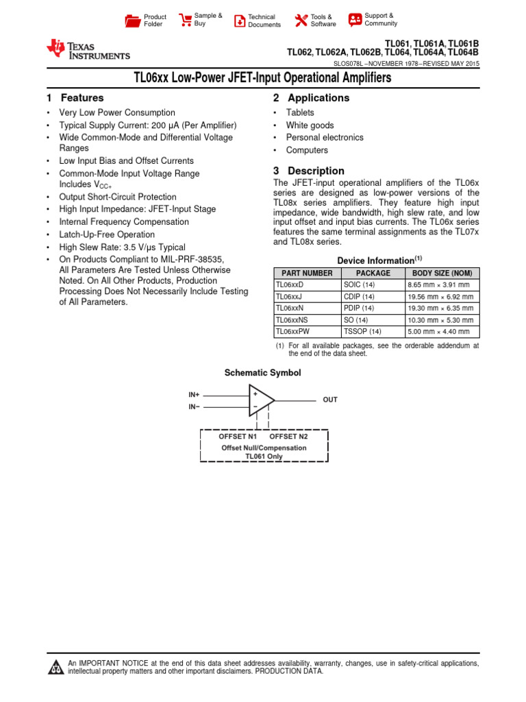TL 062 | PDF | Amplifier | Operational Amplifier
