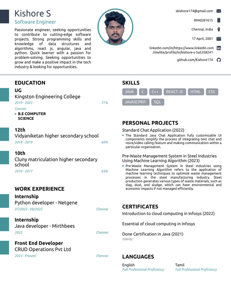 Kishore's Resume | Download Free PDF | Computing | Java (Programming Language)
