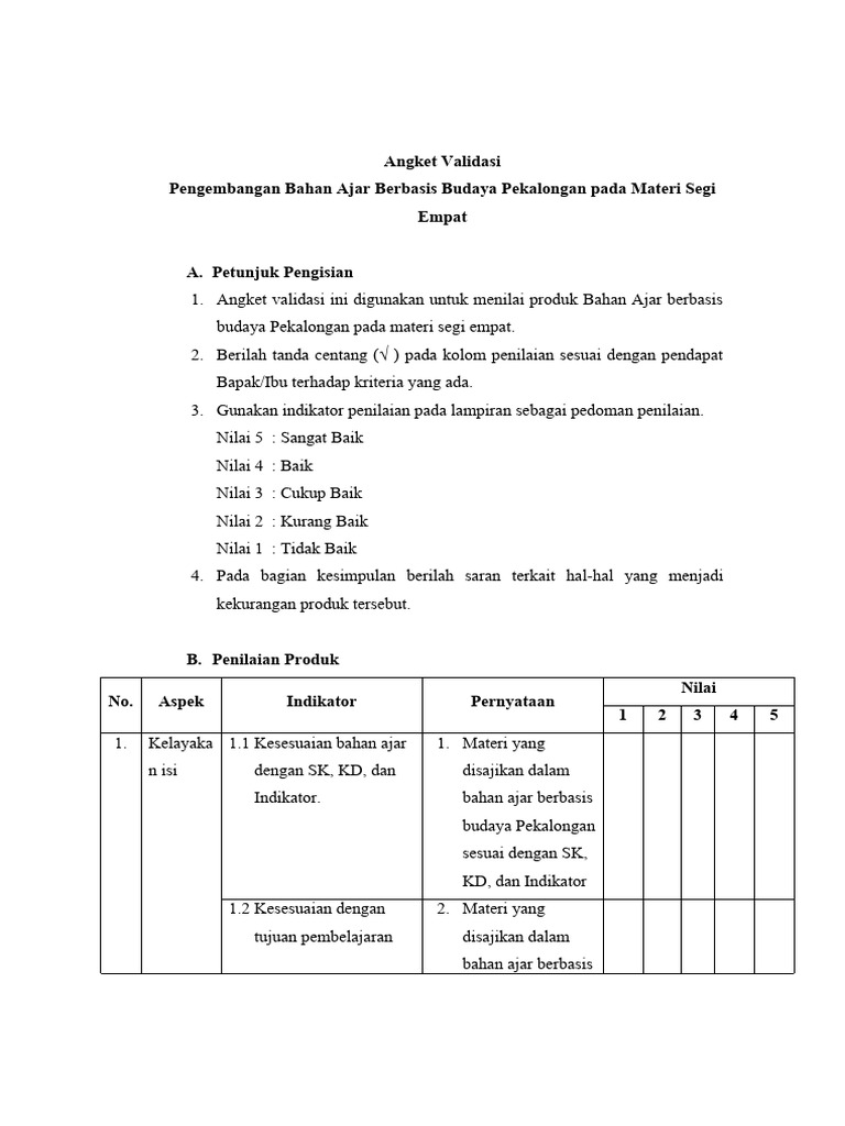 Angket Validasi | PDF