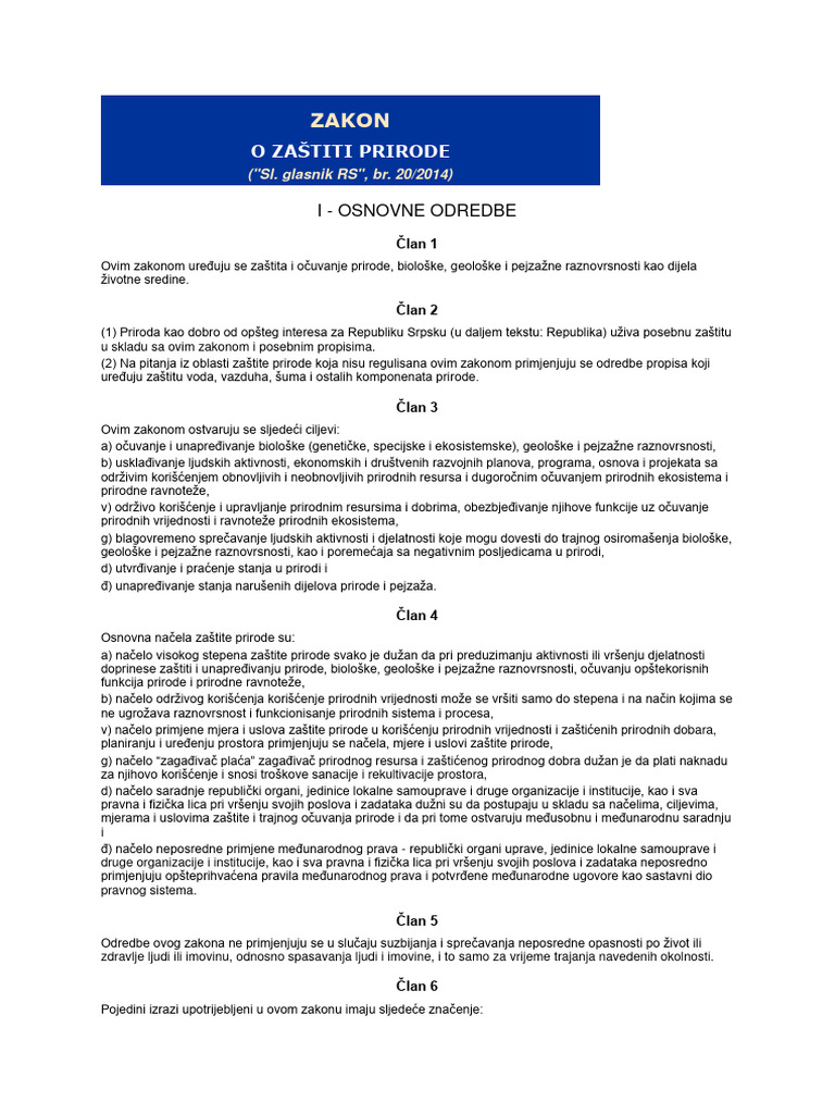 Zakon o Zaštiti Prirode RS | PDF
