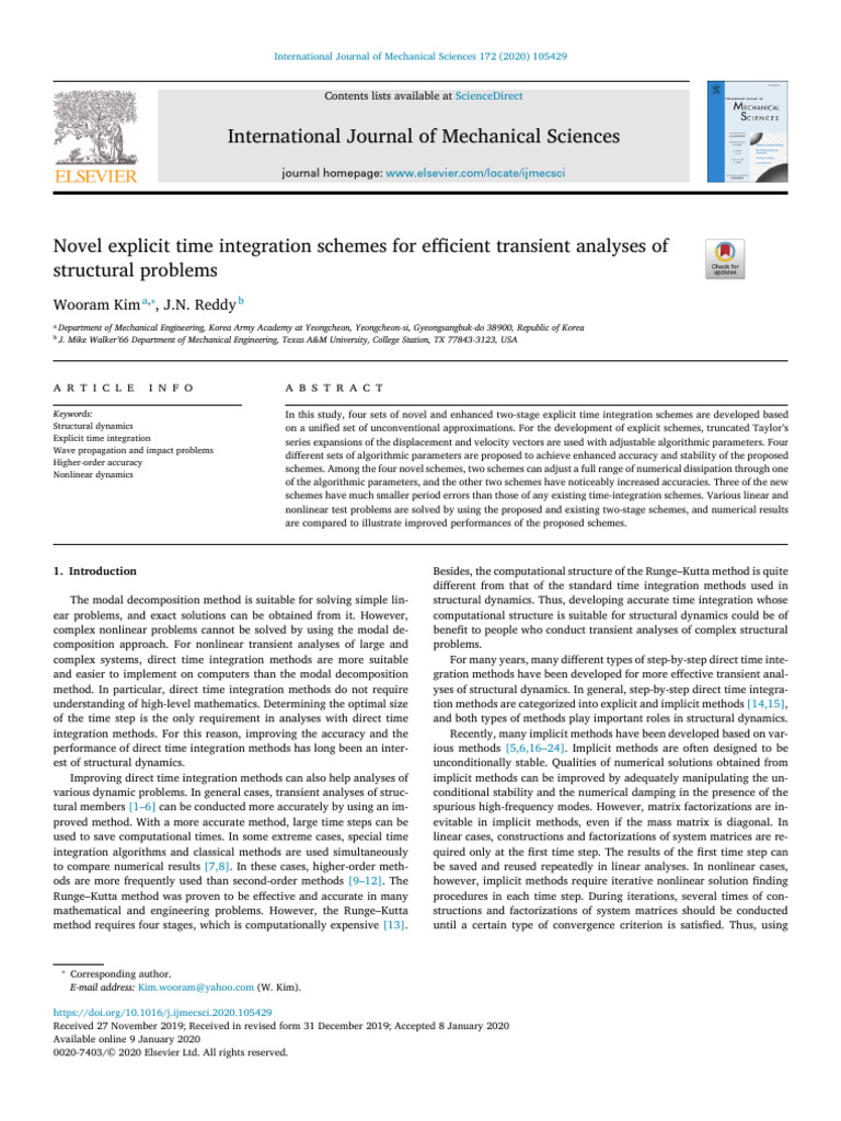 Novel Explicit Time Integration Schemes For Effi 2020 International Journal | PDF | Numerical ...