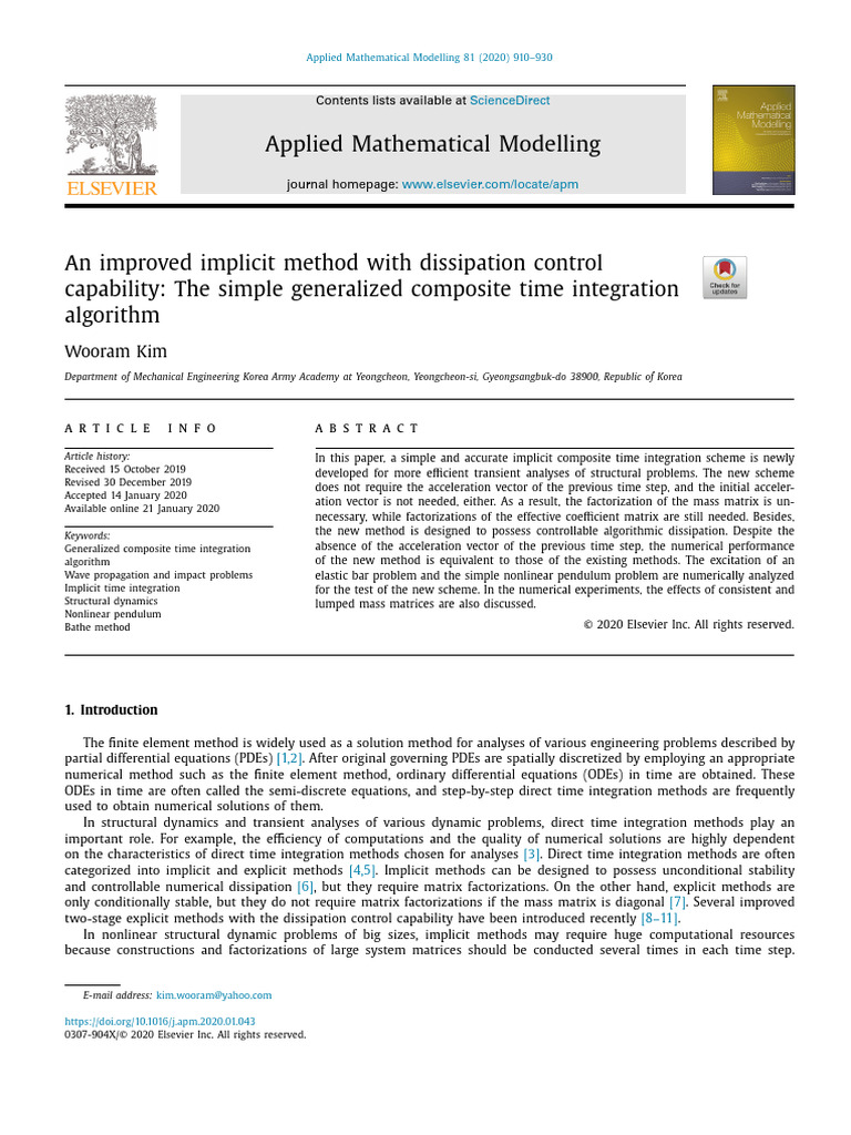An Improved Implicit Method With Dissipation Control Capa 2020 Applied ...
