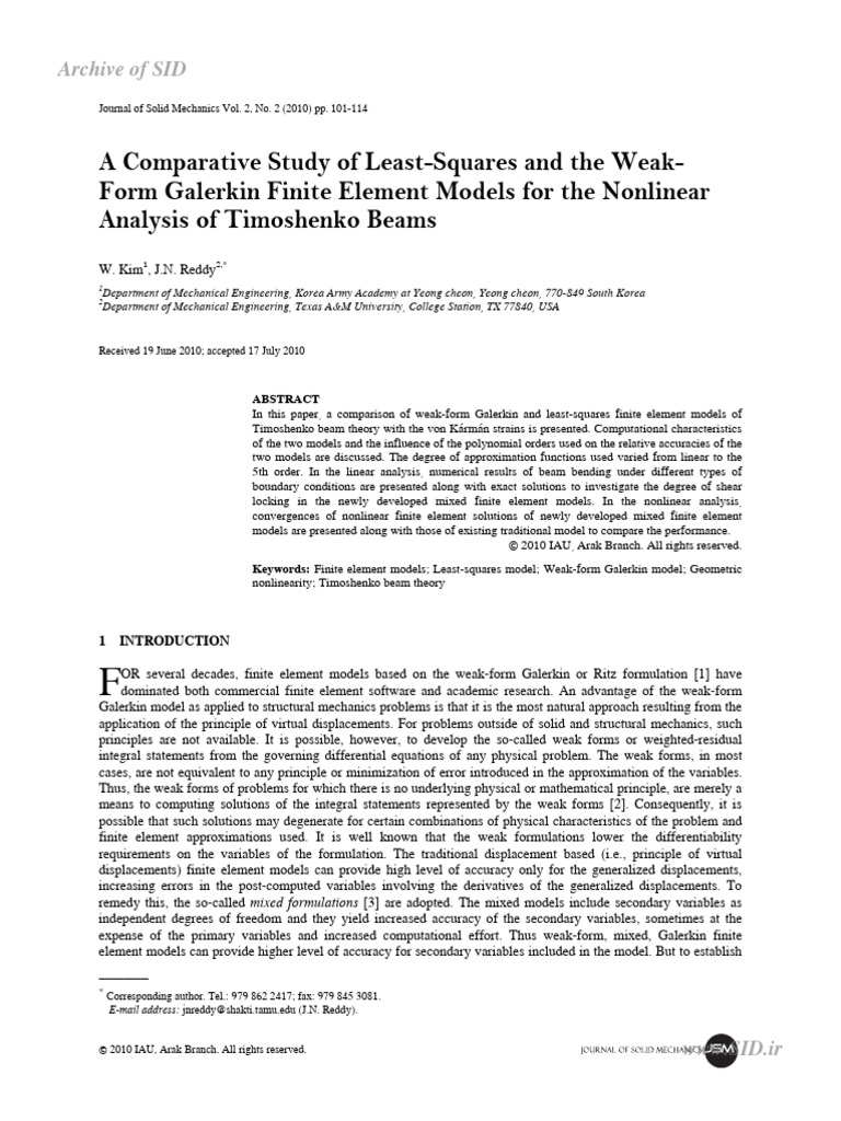 JSM 2010 Wooram and Reddy | PDF | Finite Element Method | Bending