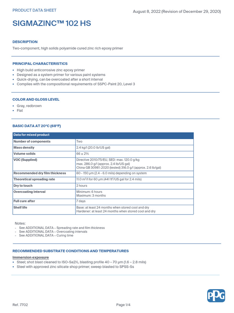 Sigmazinc™ 102 HS: Product Data Sheet | PDF | Legal Liability | Materials