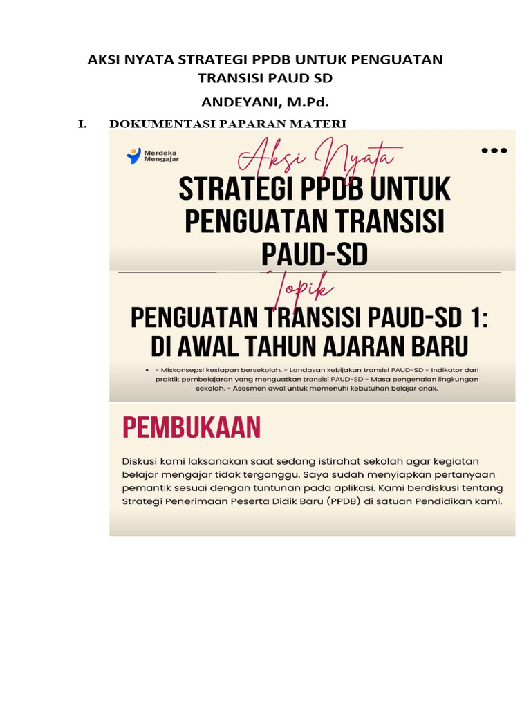 Aksi Nyata Strategi PPDB Untuk Penguatan Transisi Paud SD | PDF Aksi Nyata Strategi PPDB Untuk Penguatan Transisi Paud SD | PDF