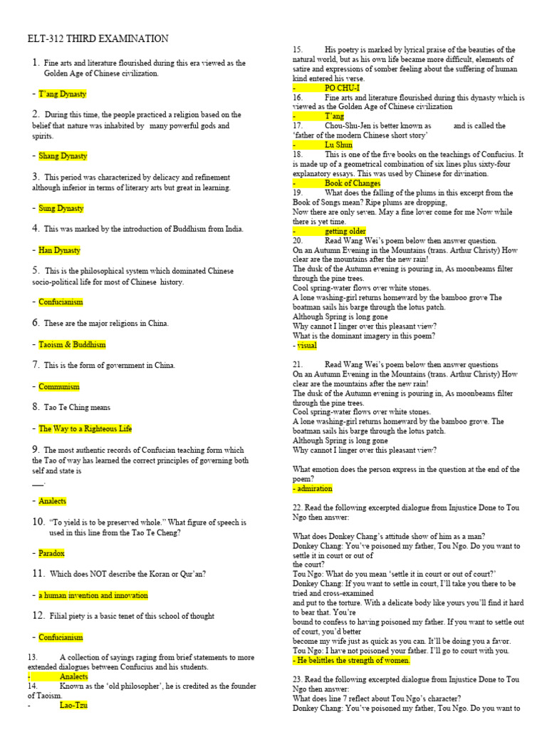 ELT-312 3rd Exam Handouts | PDF | Confucianism | Tao