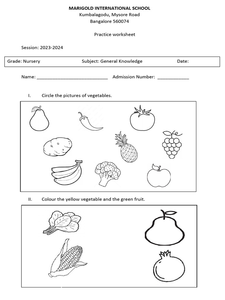 Nursery General Knowledge Worksheet | PDF | Career & Growth | Wellness