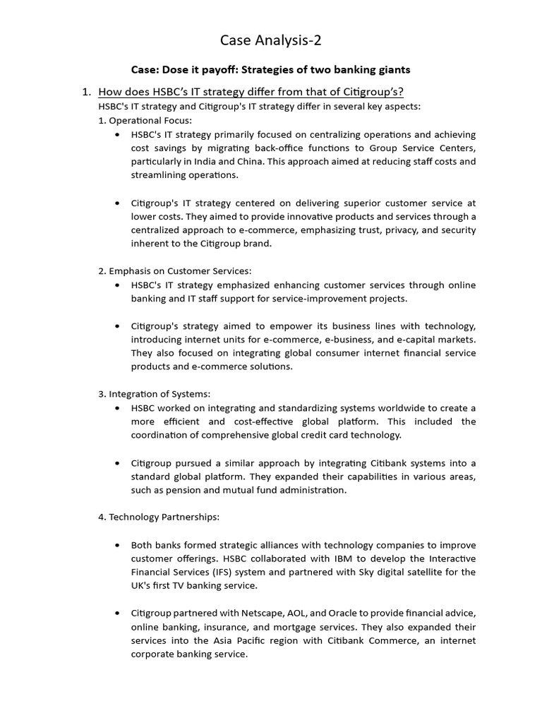 IT Case Analysis 2 | PDF | Citigroup | Hsbc