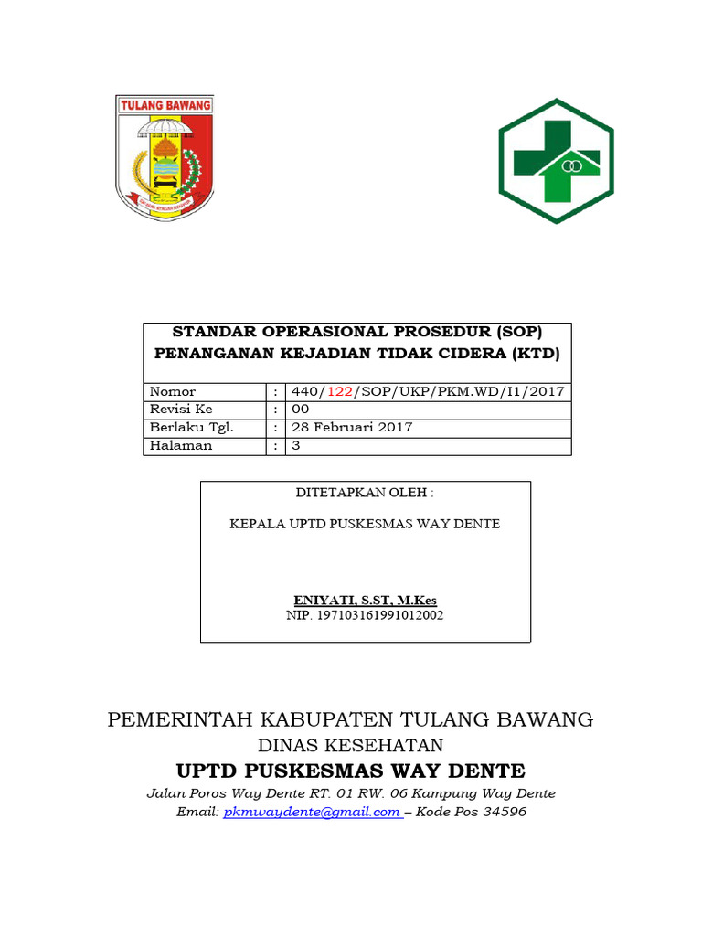 SOP Penanganan KTD Puskesmas | PDF