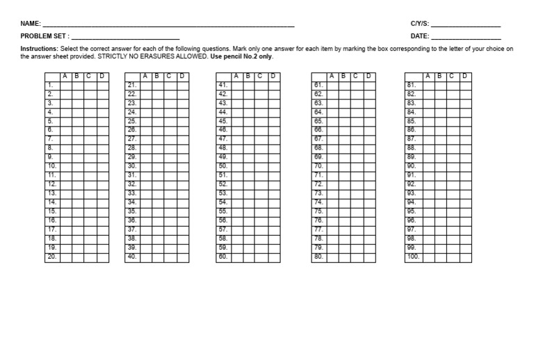 Multiple Choice Answer Sheet Template | PDF