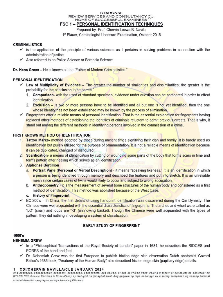FSC1 Personal Identification Techniques | PDF | Fingerprint | Forensic ...