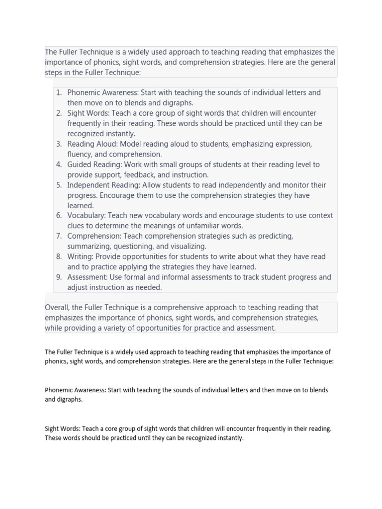 Fuller Technique for Teaching Reading | PDF | Reading Comprehension ...