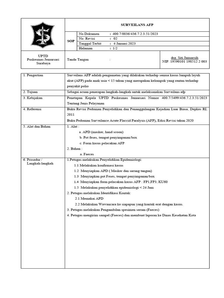 Sop Surveilans Afp Revisi | PDF