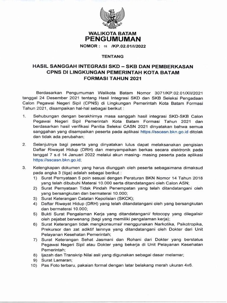 Pengumuman Hasil Sanggah Integrasi SKD SKB 2021 - DG - Lampiran | PDF