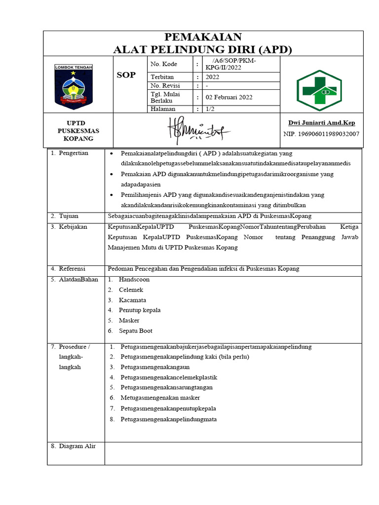 Sop Pemakaian Apd Roni | PDF