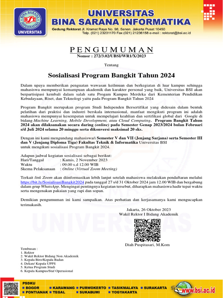 Pengumuman Sosialisasi Pendaftaran Program Bangkit Tahun 2024 (26 Okt 2024) | PDF