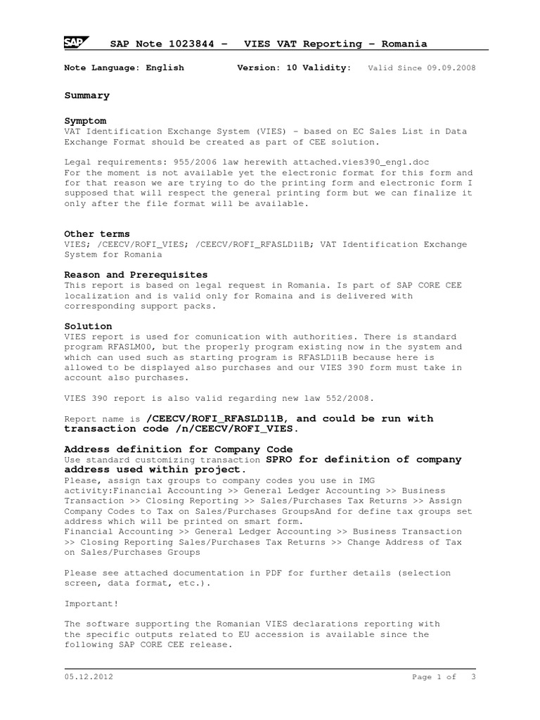 VIES VAT Reporting Romania Guide | PDF | Operating System | Value Added Tax