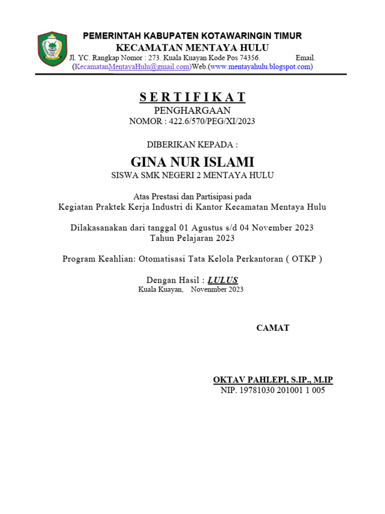 Sertifikat Magang | PDF