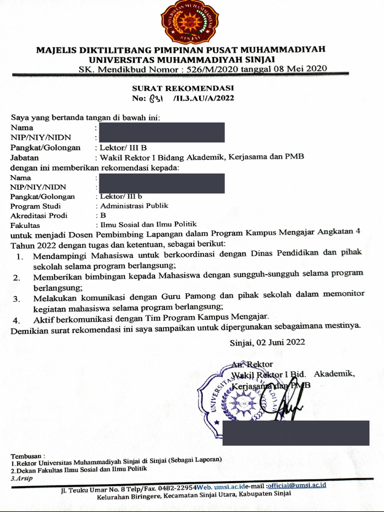 Surat Rekomendasi DPL | PDF