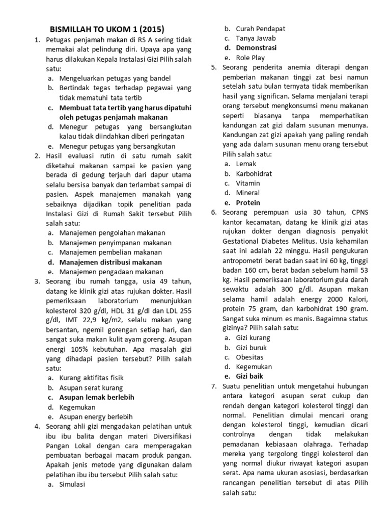 Soal Ukom Gizi 1 | PDF | Pengembangan Diri | Kesehatan Holistik