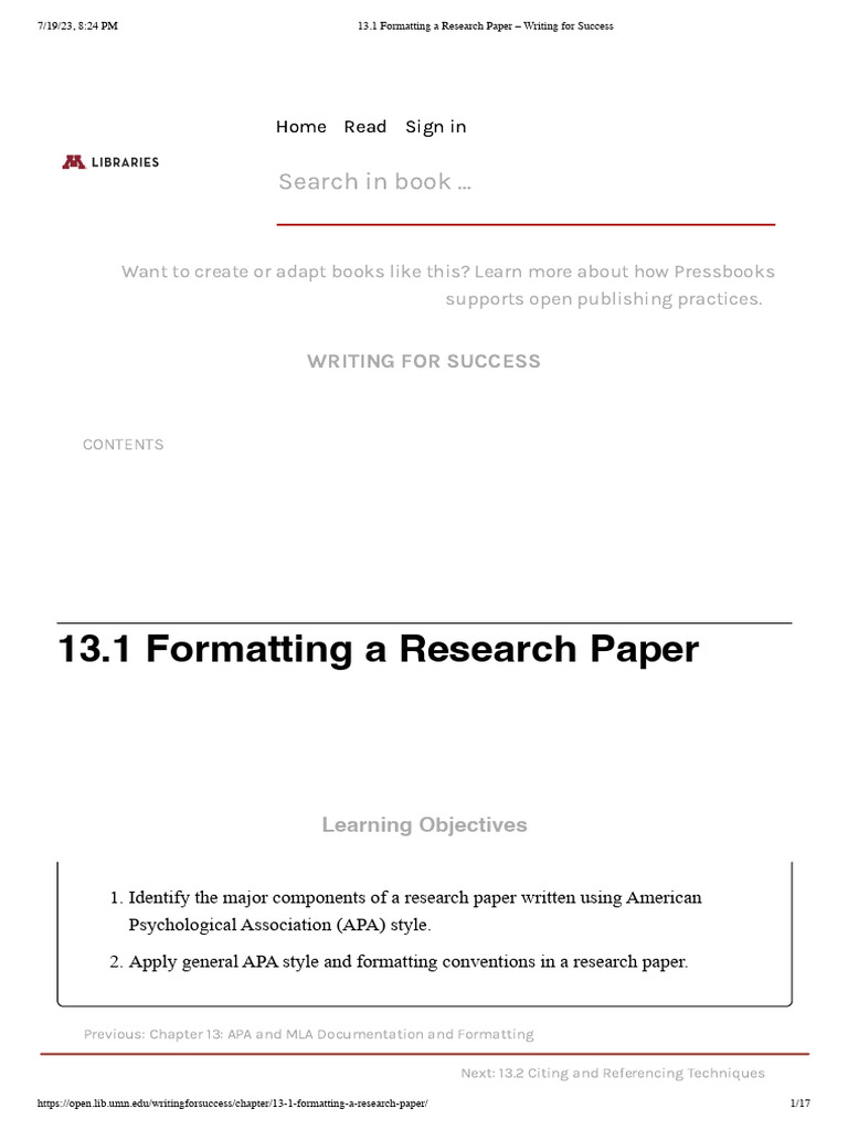 13.1 Formatting A Research Paper - Writing For Success | PDF | Citation ...
