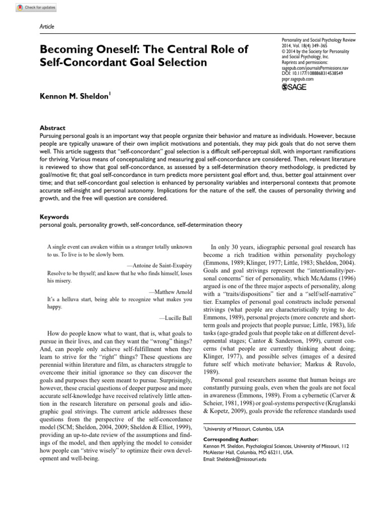 Self-Concordant Goal Selection | PDF | Motivational | Motivation