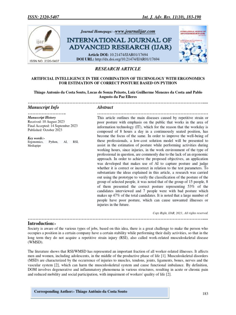 Artificial Intelligence In The Combination Of Technology With Ergonomics For Estimation Of