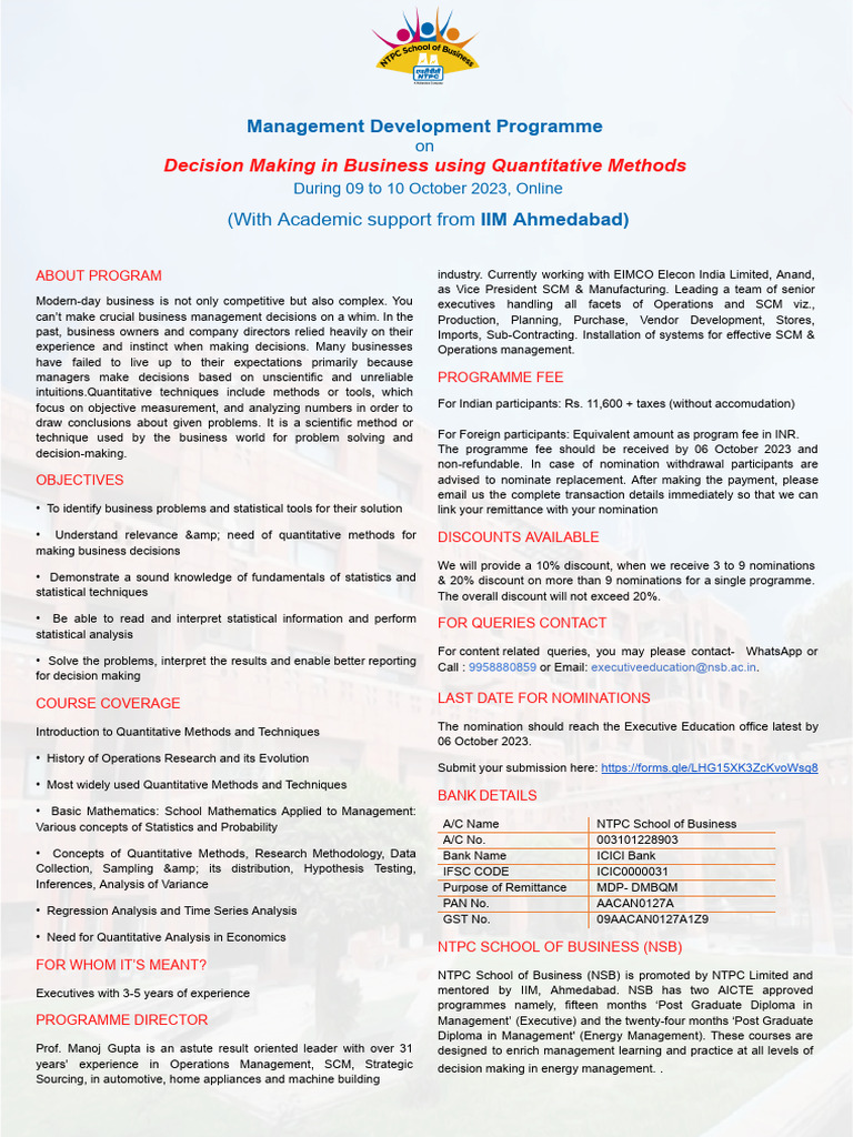 Decision Making in Business Using Quantitative Methods | PDF ...