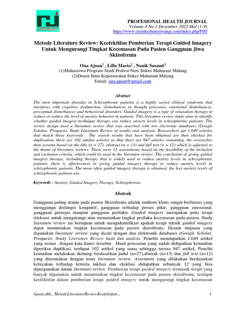 Keefektifan Pemberian Terapi Guided Imagery Untuk Mengurangi Tingkat Kecemasan Pada Pasien ...