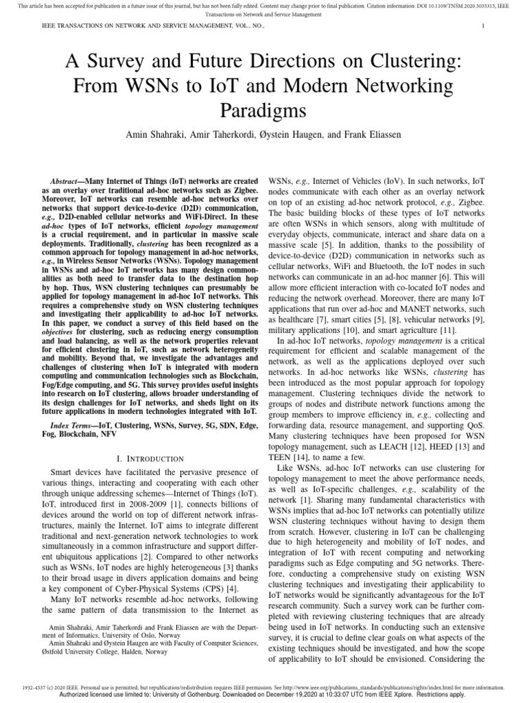Clustering Techniques Pdf Wireless Sensor Network Internet Of Things