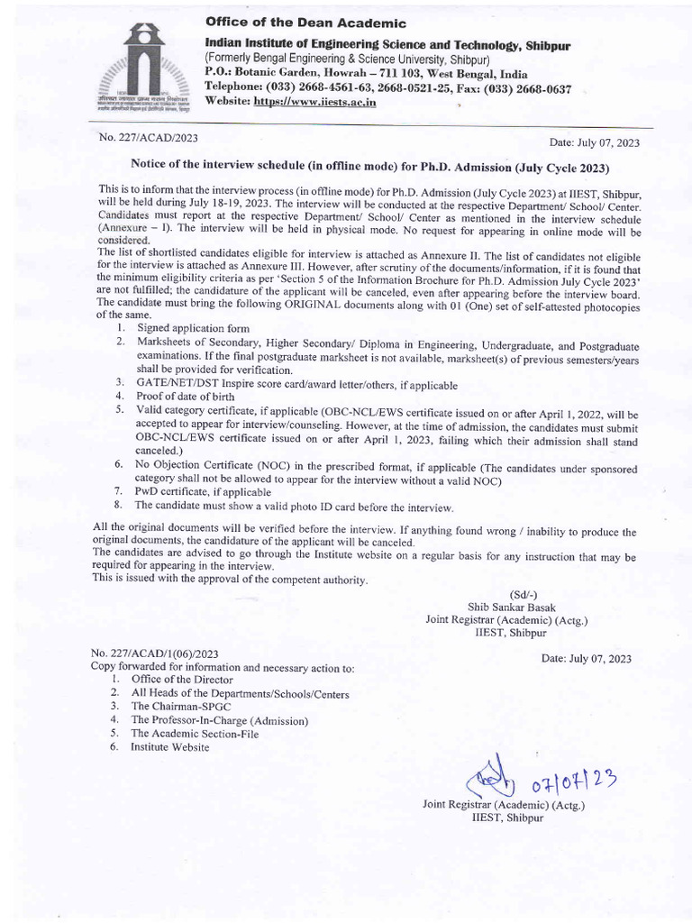 PHD Interview Notice July Cycle 2023 | PDF | Mechatronics | Doctor Of Philosophy