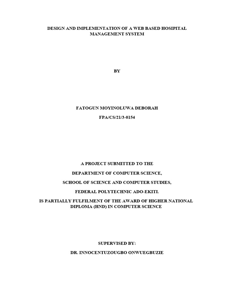 Fatogun Moyinoluwa Deborah | PDF | Electronic Health Record | Medical ...