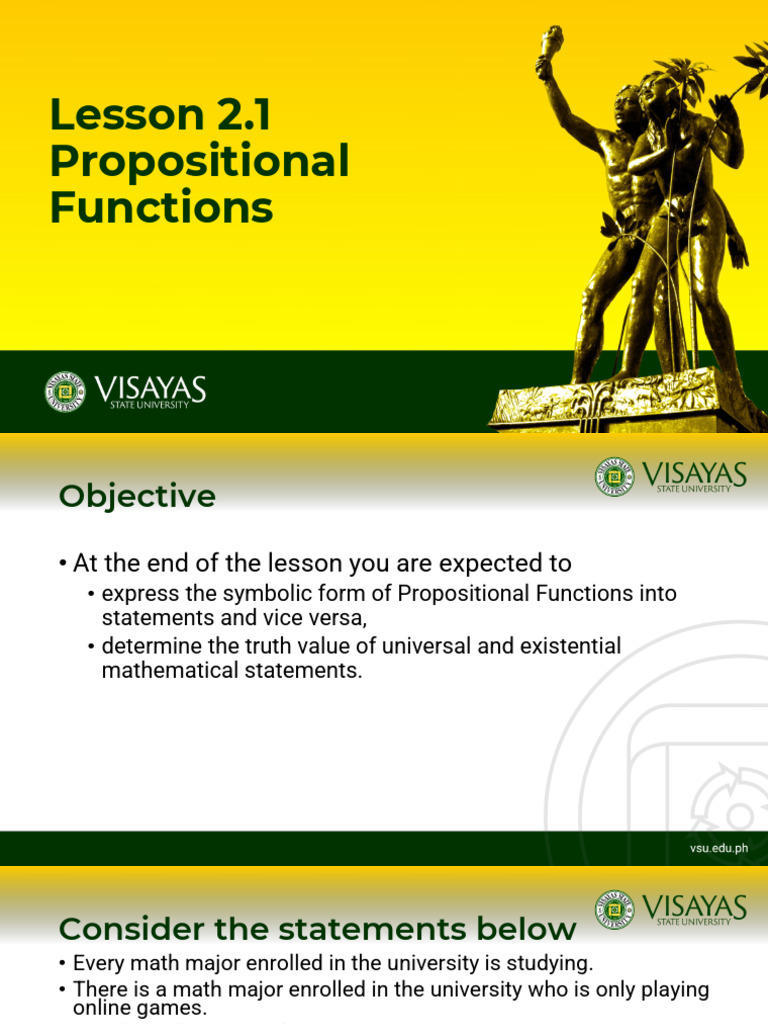 Lesson 2 Propositional Functions Pdf First Order Logic Function Mathematics