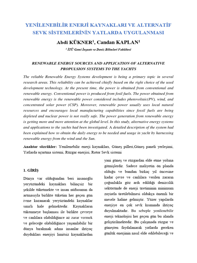 Yen - Leneb - L - R Enerj - Kaynaklari Ve Alternat - F Sevk S - Stemler - N - N Yatlarda ...