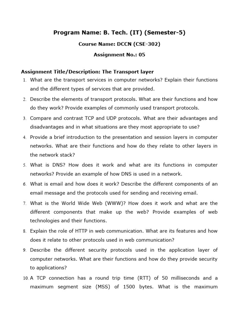 DCCN Theory Assignment-5 | PDF