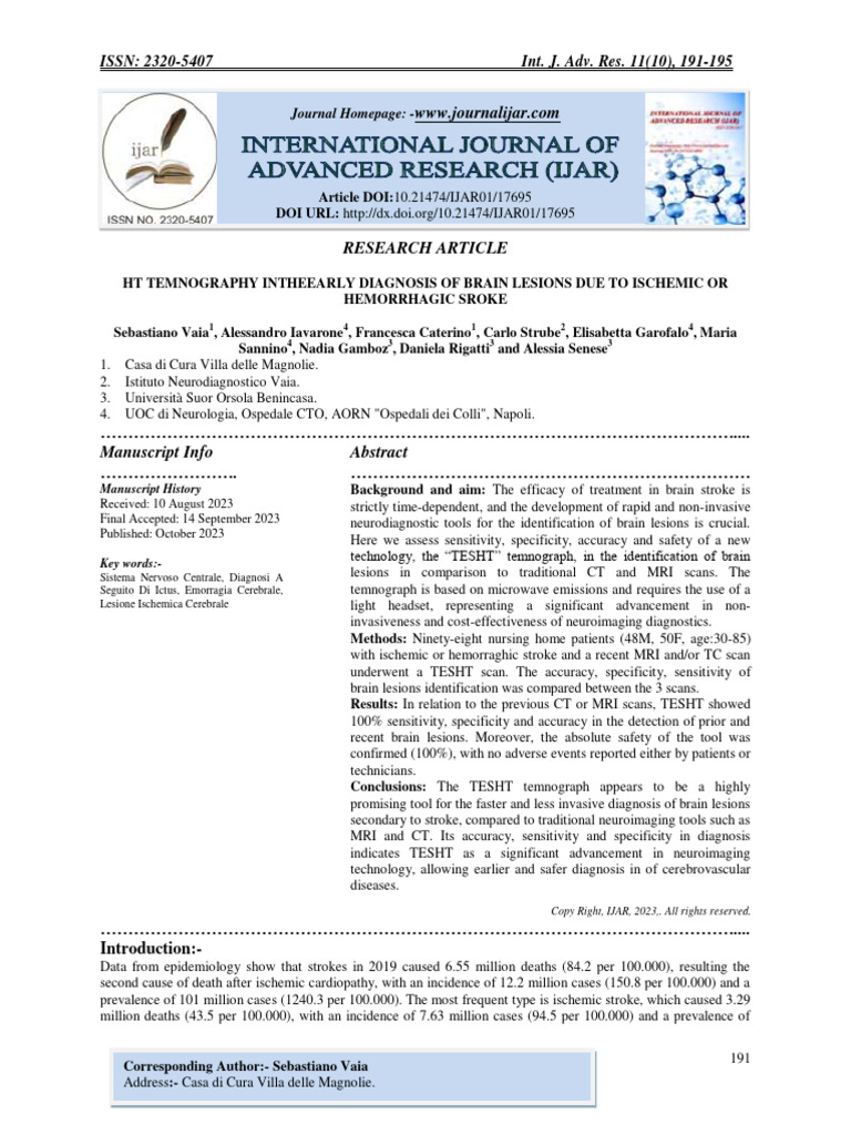 HT Temnography Intheearly Diagnosis of Brain Lesions Due To Ischemic or Hemorrhagic Sroke | PDF ...