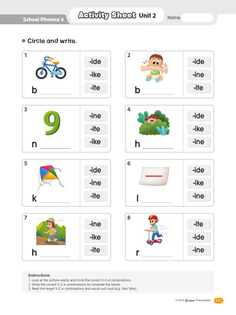 02 School Phonics Book3 Activity Sheet Unit2 | PDF