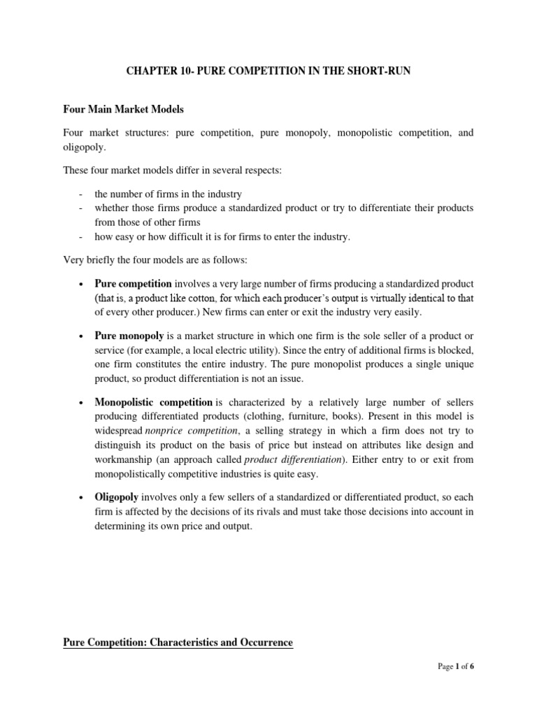 Pure Competition in Short Run - Notes | PDF | Marginal Cost | Market ...