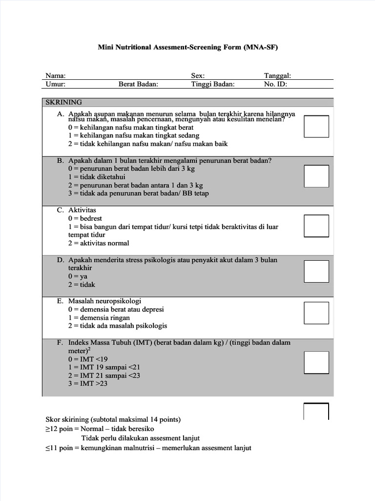 Skrining Gizi MNA SF | PDF