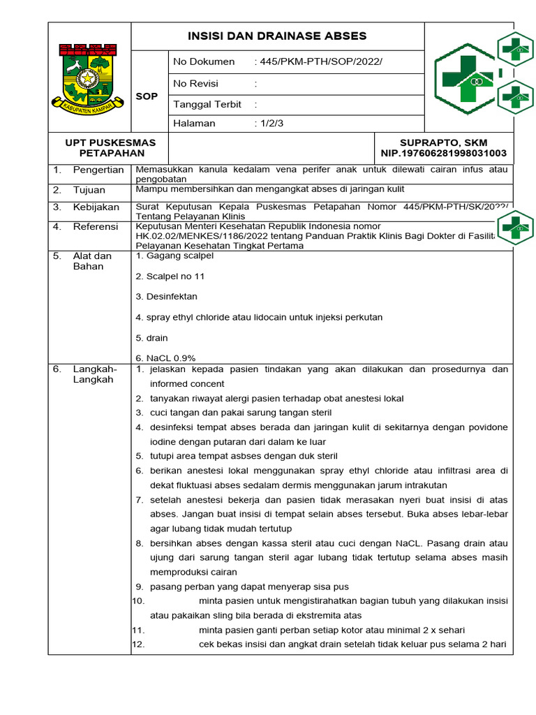 SOP INSISI DAN DRAINASE ABSES | PDF