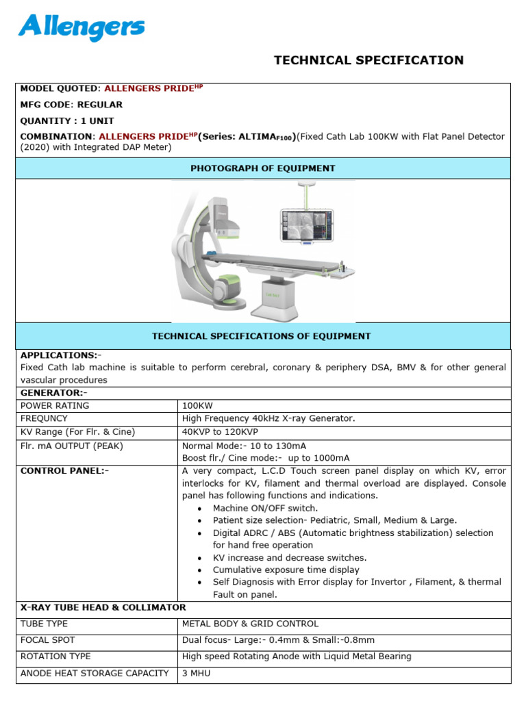Spesifikasi Fixed Cath Lab Floor Mounted | PDF | Computer Monitor ...