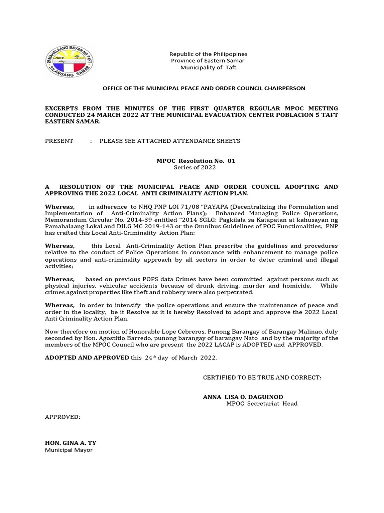 2022 MPOC Resolution | PDF | Hazards | Crime & Violence