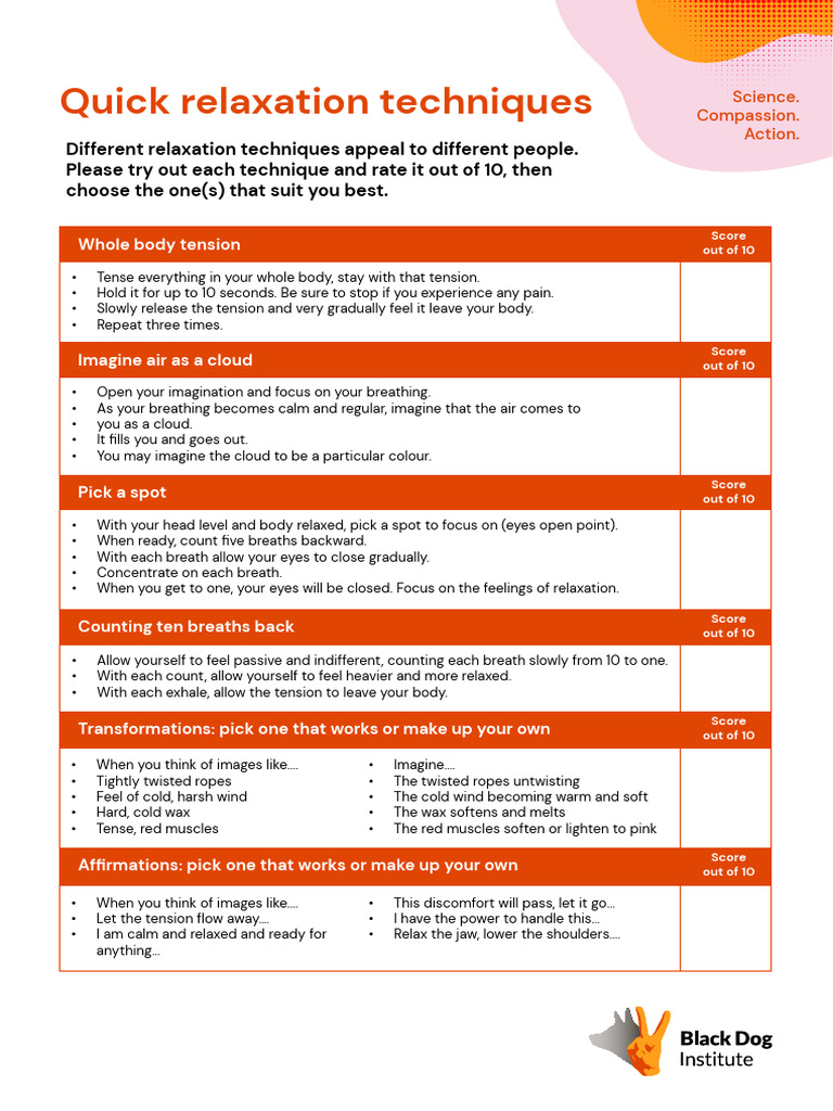 Relaxation Techniquesfact Sheet | PDF | Relaxation (Psychology) | Clinical Medicine