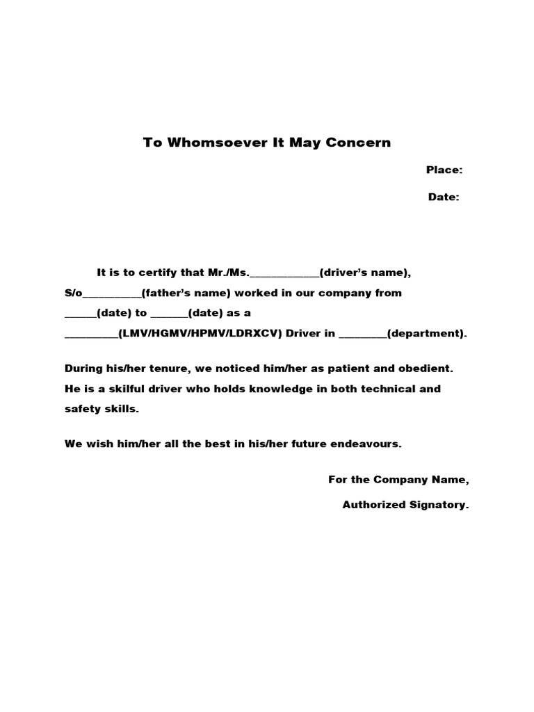 Driver Experience Certificate Format 3 | PDF