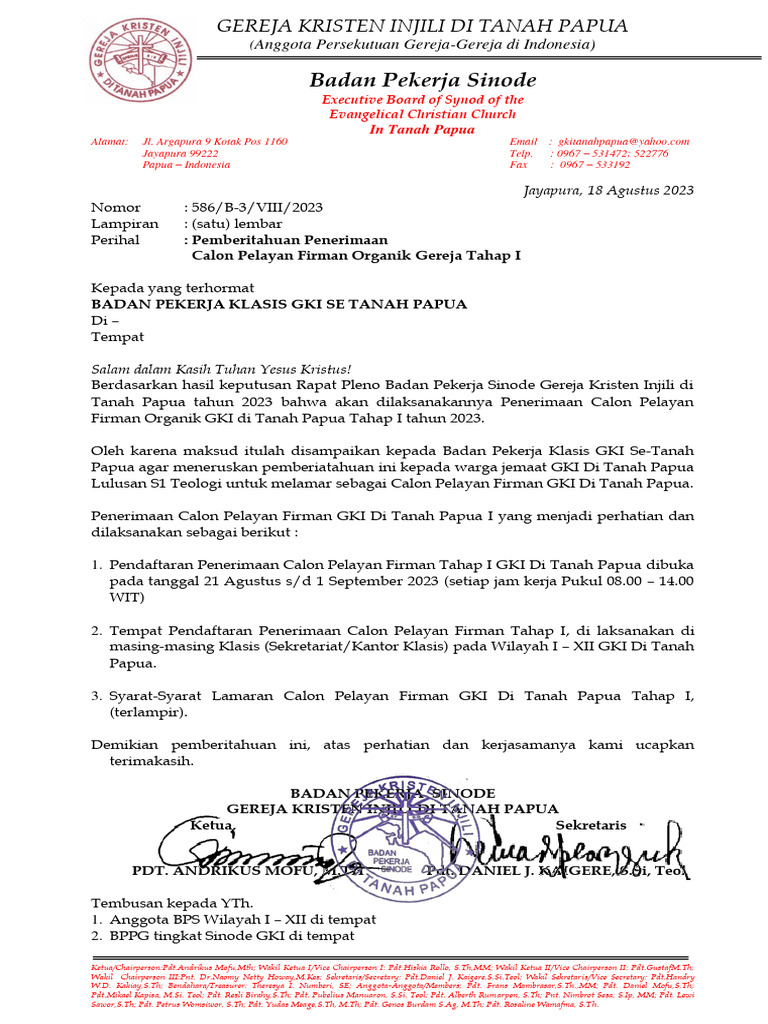 Pemberitahuan Penerimaan Calon Pelayan Firman | PDF