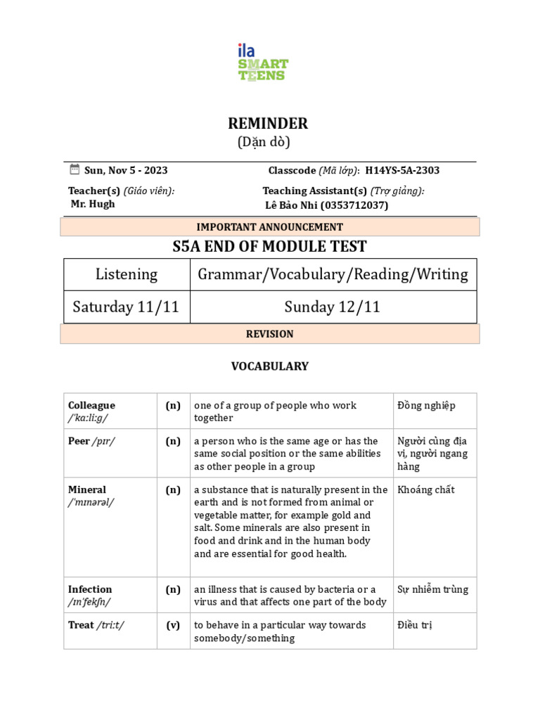 H14YS-5A-2303-Reminder - 110523 | PDF | Linguistics | Grammar