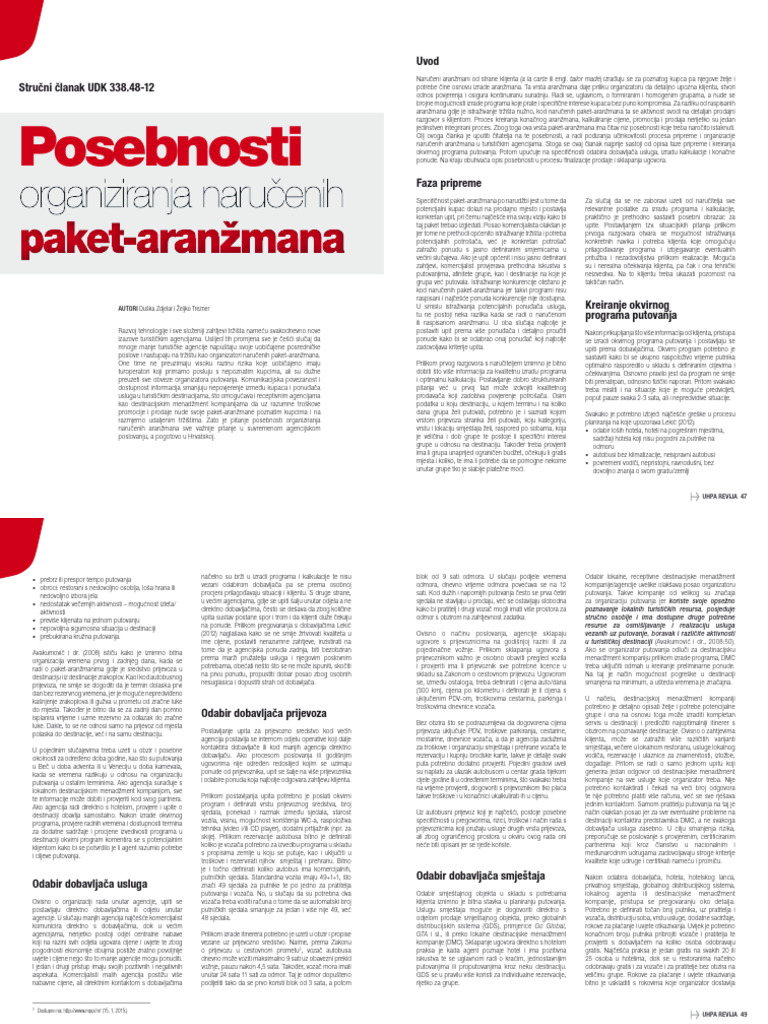 10 Zdjelar Trezner 2015 Posebnosti Organiziranja Narucenih Paket Aranzmana | PDF