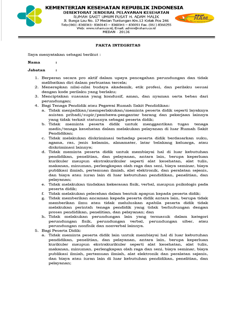 FORMAT PAKTA INTEGRITAS PENCEGAHAN PERUNDUNGAN PESERTA DIDIK (1) | PDF